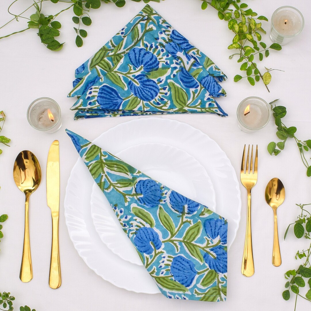 Sky Blue and Blue Jay Hand Block Printed Napkins Cotton Cloth Napkins ...