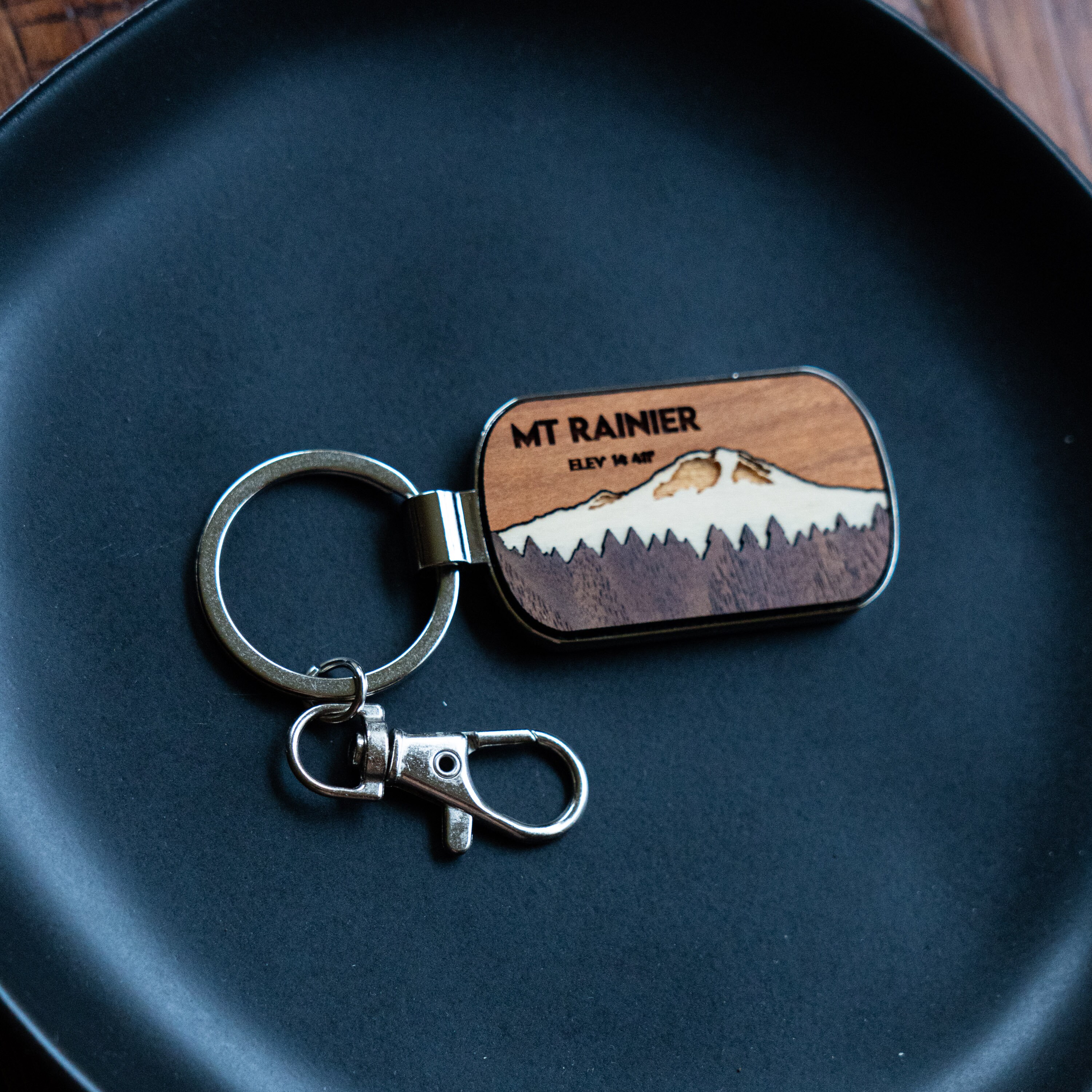 Mt Rainier Wood and Metal Keychain, Mountain Keychain, Seattle Gift for ...