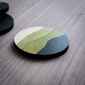 Green Wood Mountain Coasters Set | Minimalist Coasters | Nature Lovers ...