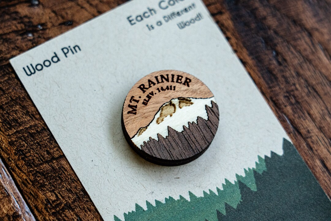 Mt Rainier Pin, Wood Pin Washington State Gift, Seattle Gifts - Etsy