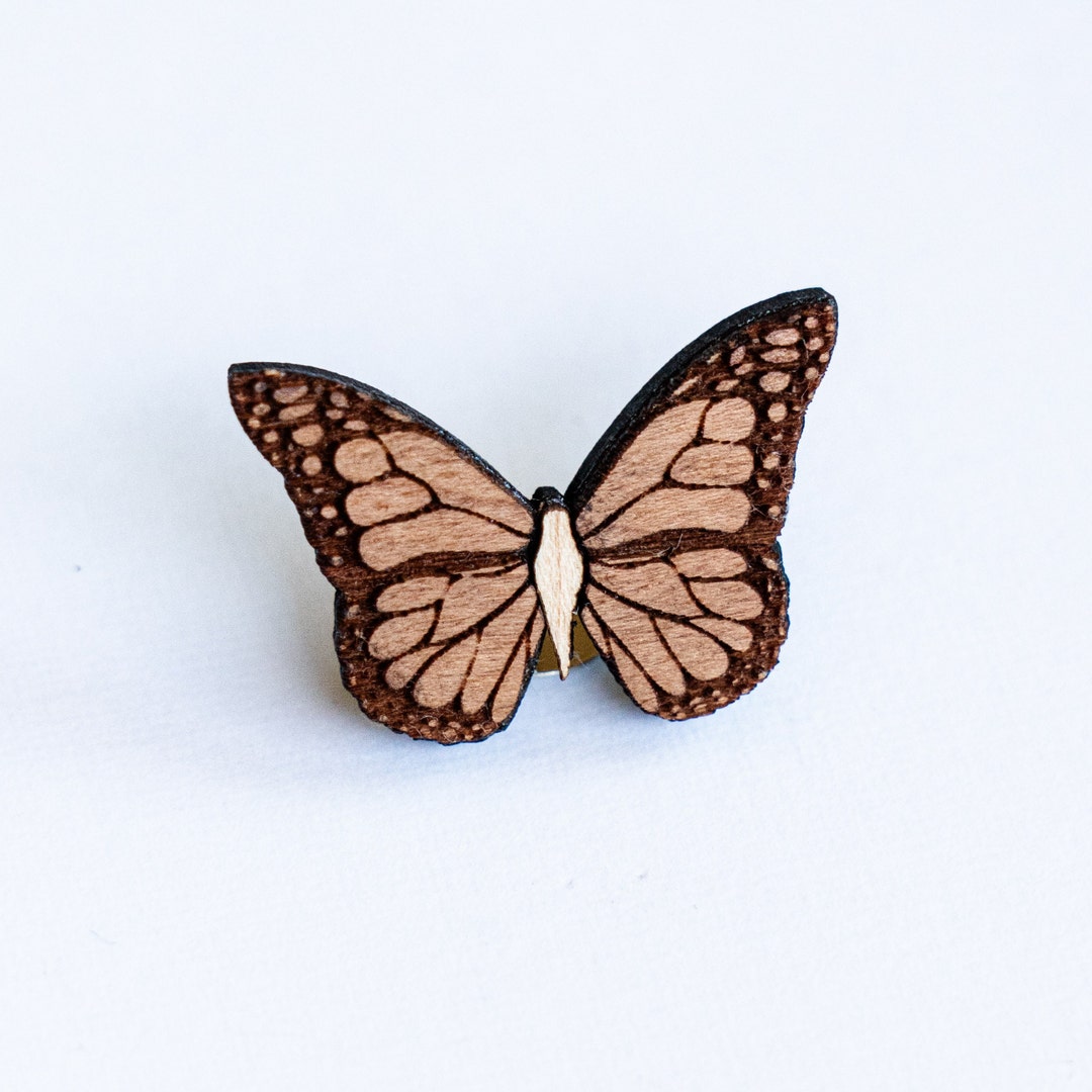 Cute Monarch Butterfly Pin, Wood Pin in Enamel Pin Style, Cottagecore ...