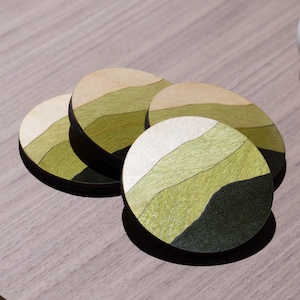 Green Wood Mountain Coasters Set | Minimalist Coasters | Nature Lovers ...