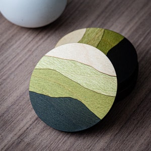 Green Wood Mountain Coasters Set | Minimalist Coasters | Nature Lovers ...