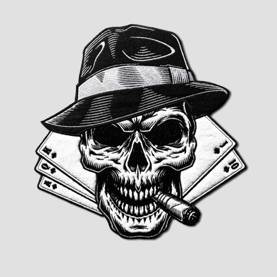 Large Skull Gangster Embroidered Patch, Iron-on Biker Jacket Applique ...