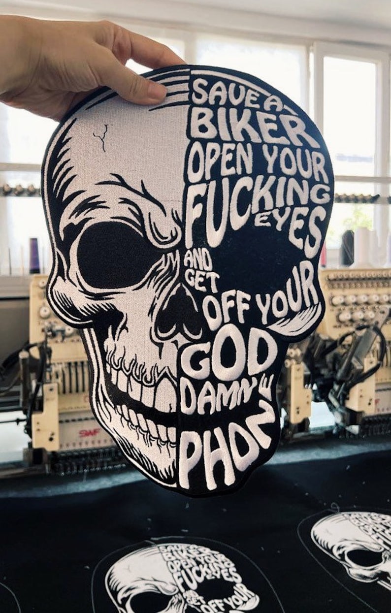 Save A Biker Skull Patch – Embroidered Iron-on Vest Applique - Etsy