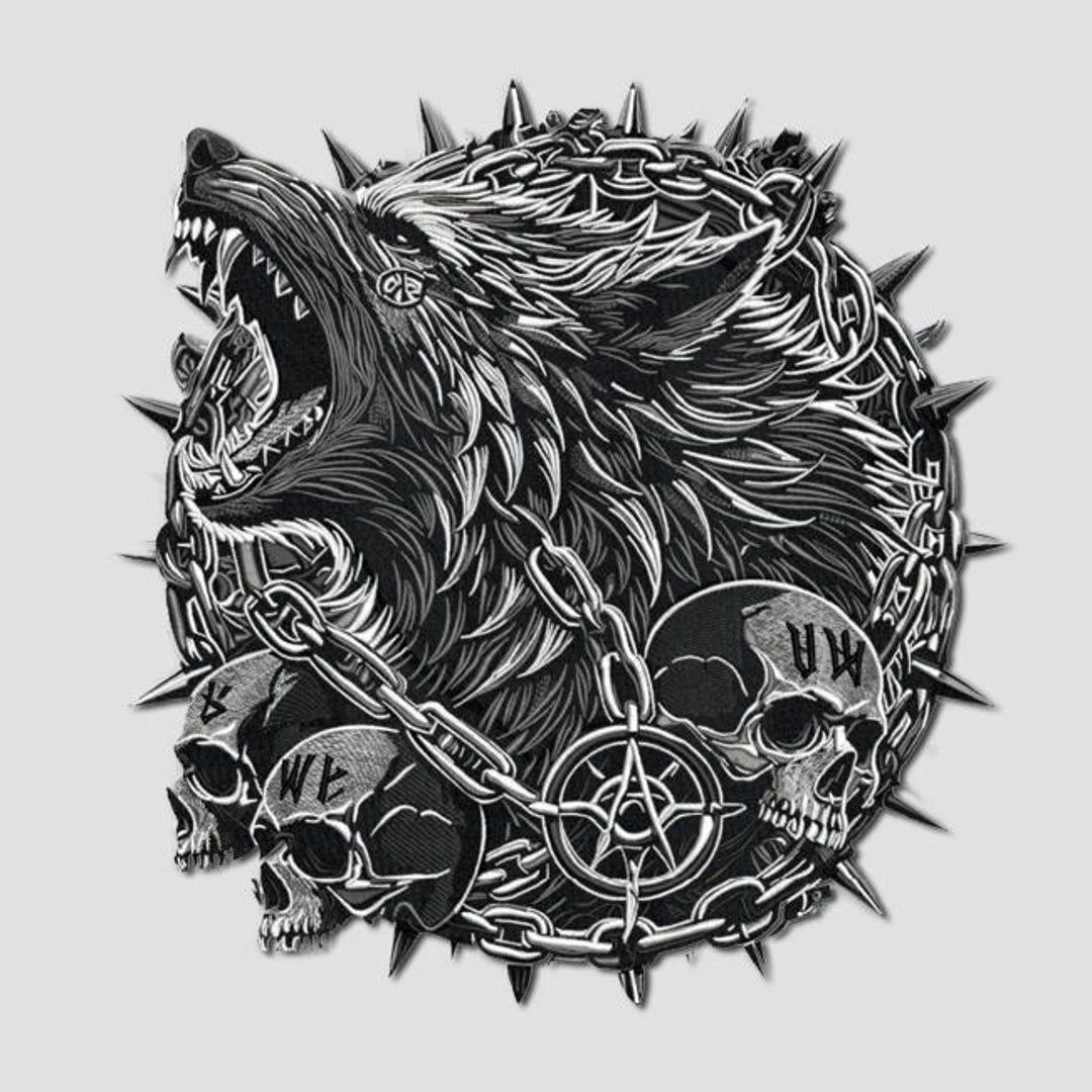Wolf Skull Patch - Gothic Norse Wolf Head With Skulls, Chains and Heavy ...