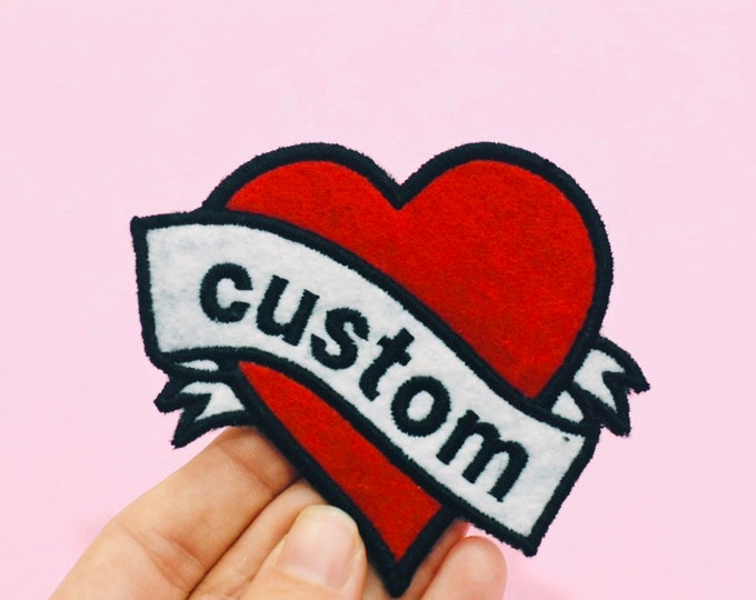 Custom Love Heart Embroidered Patch, Custom Phrase Name Text Love Heart ...