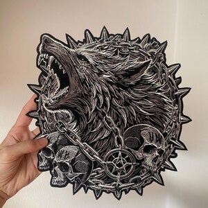Wolf Skull Patch - Gothic Norse Wolf Head With Skulls, Chains and Heavy ...