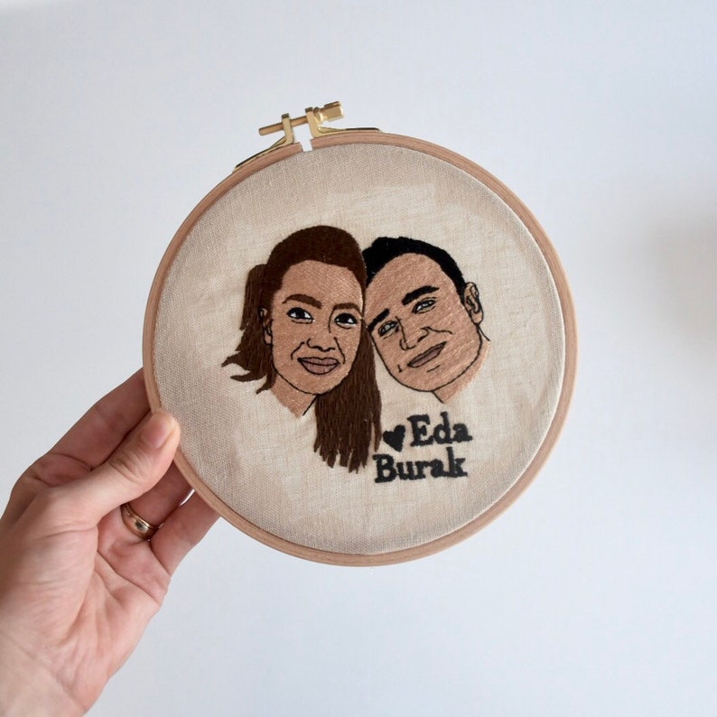 Custom Embroidery Couple Illustration With Wooden Hoop - Etsy