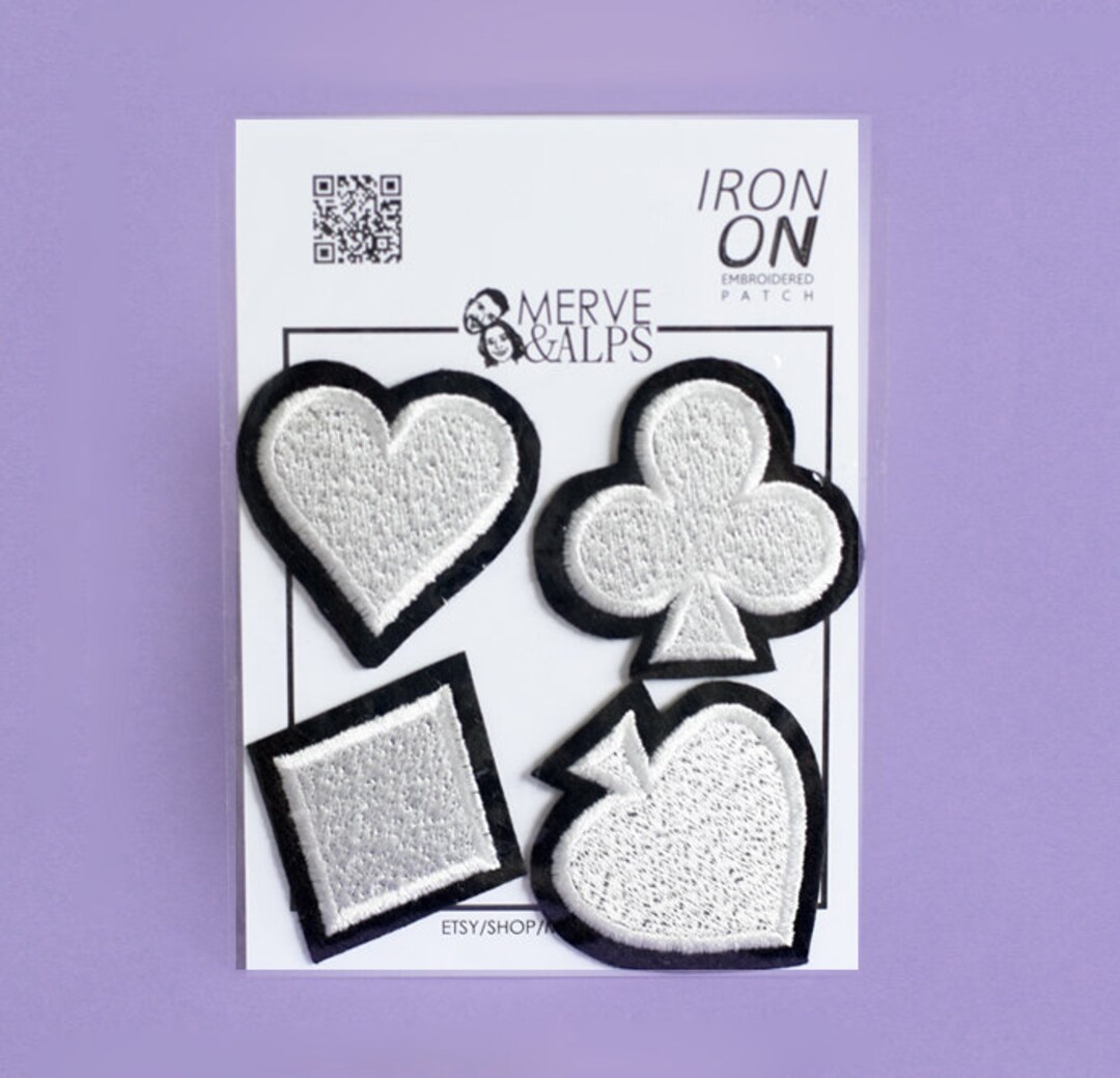 Playing Card Suit Symbols Embroidered Patch Set - Heart, Diamond, Club ...