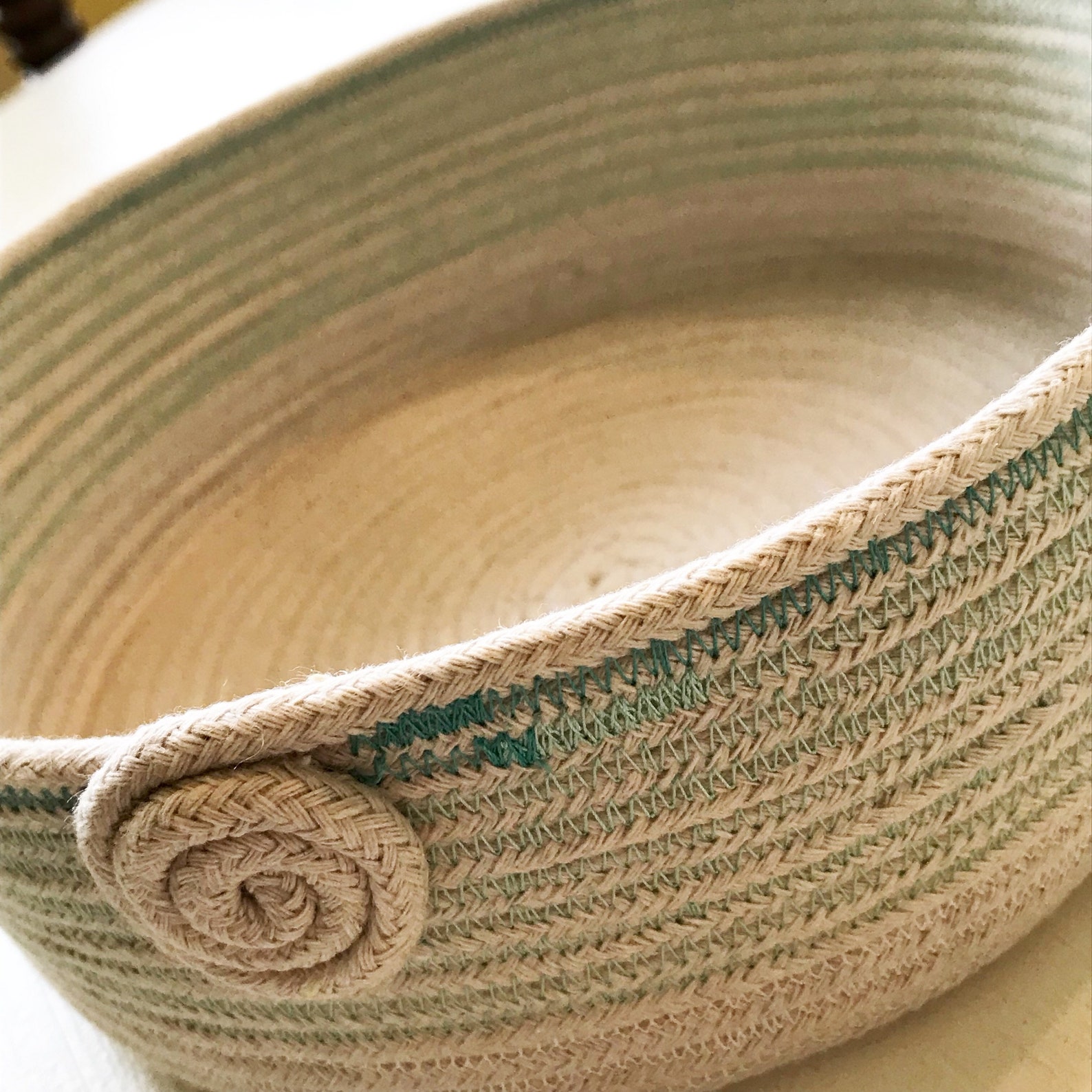Rope Coil Basket Ivory & Aqua - Etsy