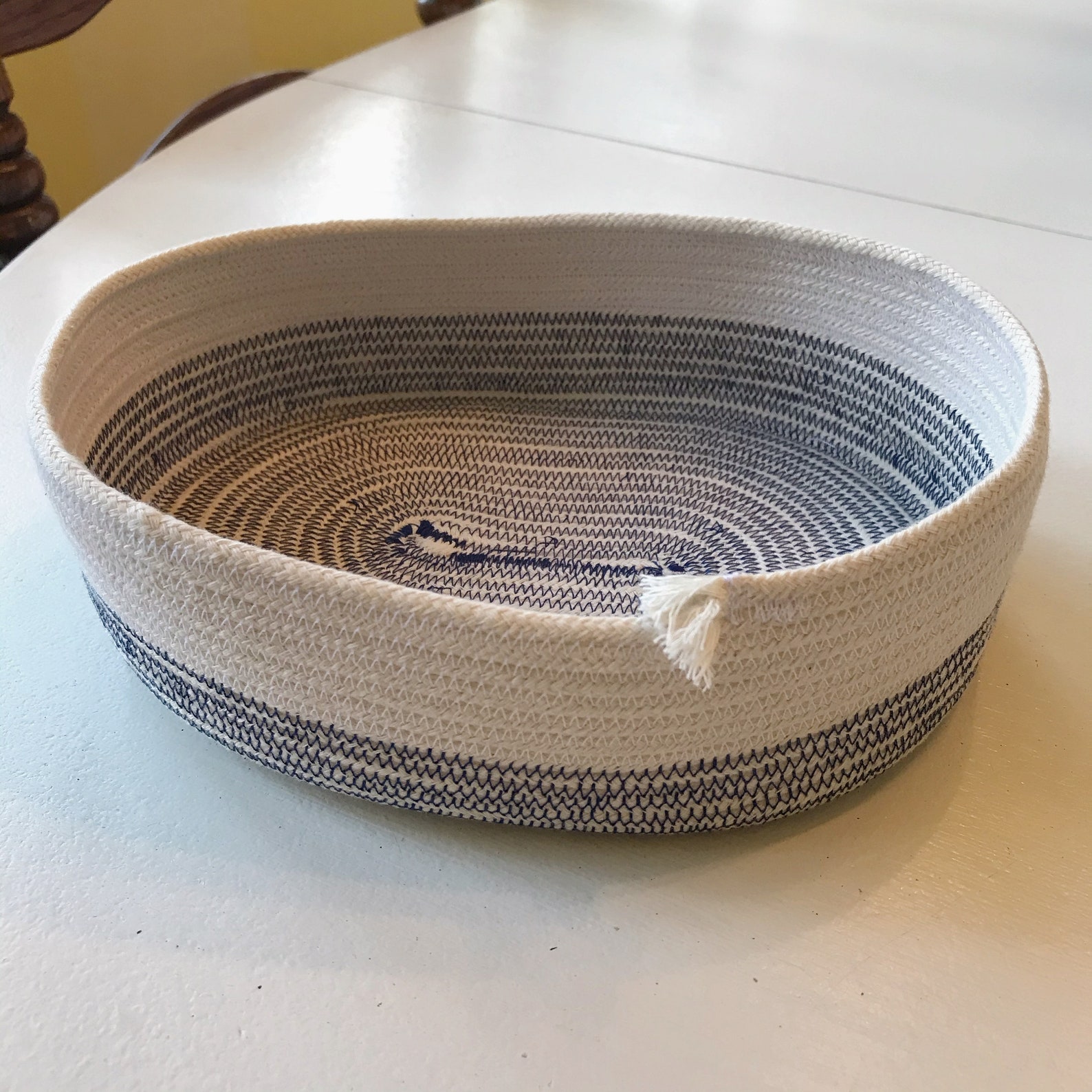Oval Rope Basket - Natural and Navy - Etsy