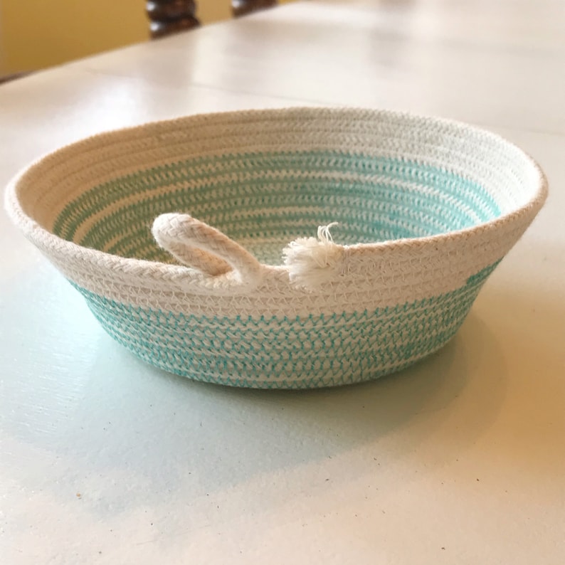 Cotton Rope Loop Bowl - Natural and Aqua - Etsy