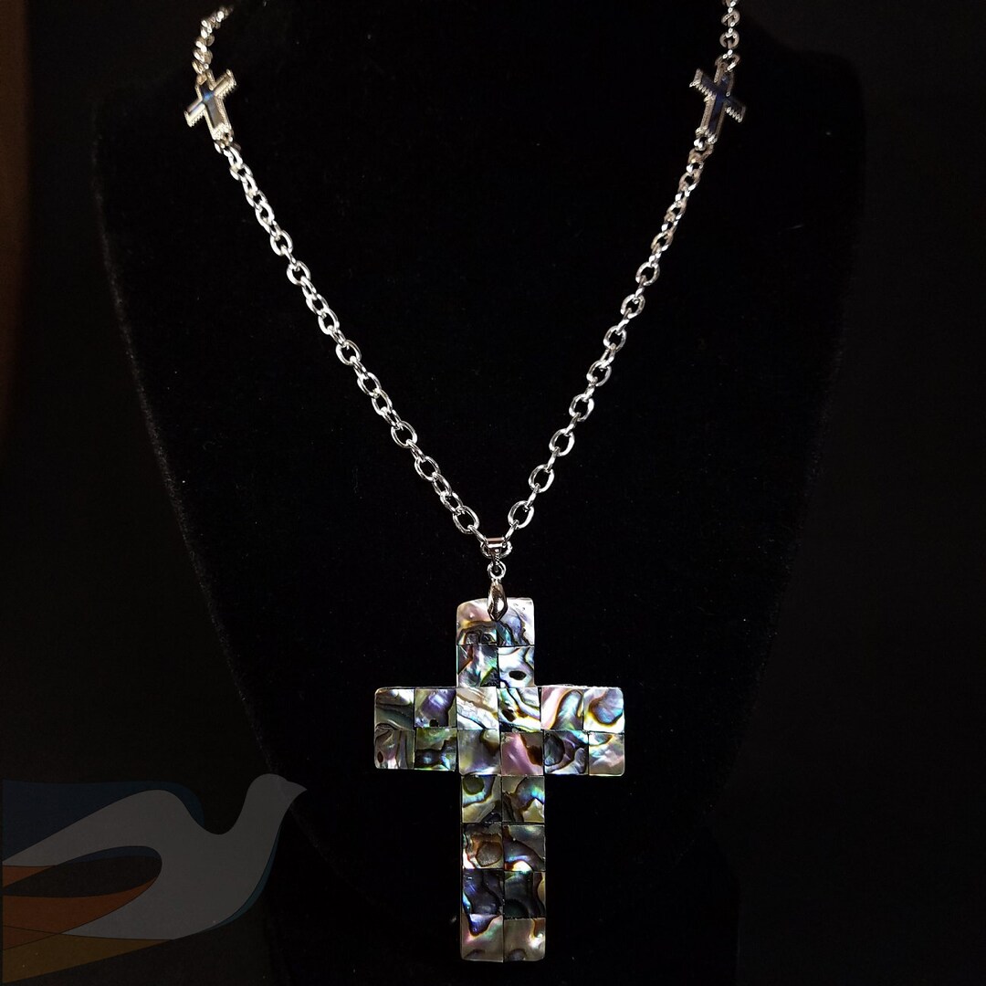 Abalone Cross Necklace, With 2 Small Crosses on the Chain - Etsy