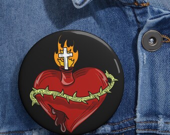 Christian Sacred Heart of Jesus Button, Religious Pin Buttons, Jesus is ...
