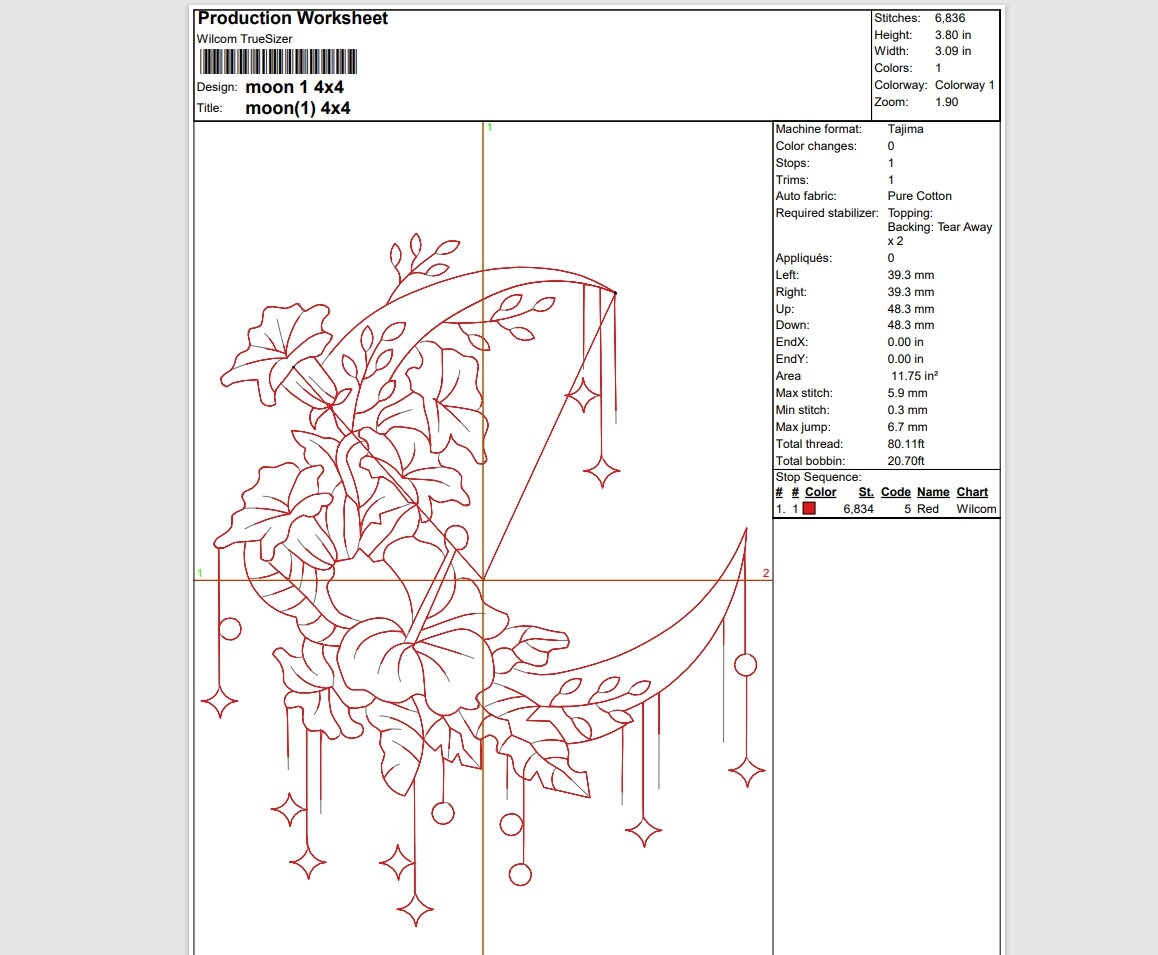 Floral Moon 1 Redwork Machine Embroidery Design 4 Sizes - Etsy