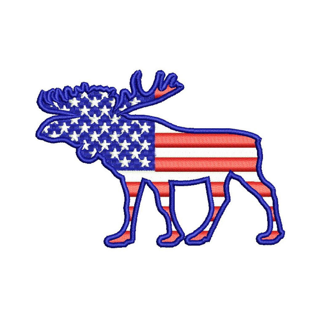 USA Flag Moose - Machine Embroidery Design, 5 Sizes, Dst, Hus, Pes, Vp3 ...
