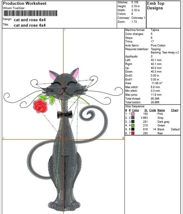 Cat With a Rose Machine Embroidery Design 3 Sizes Dst - Etsy