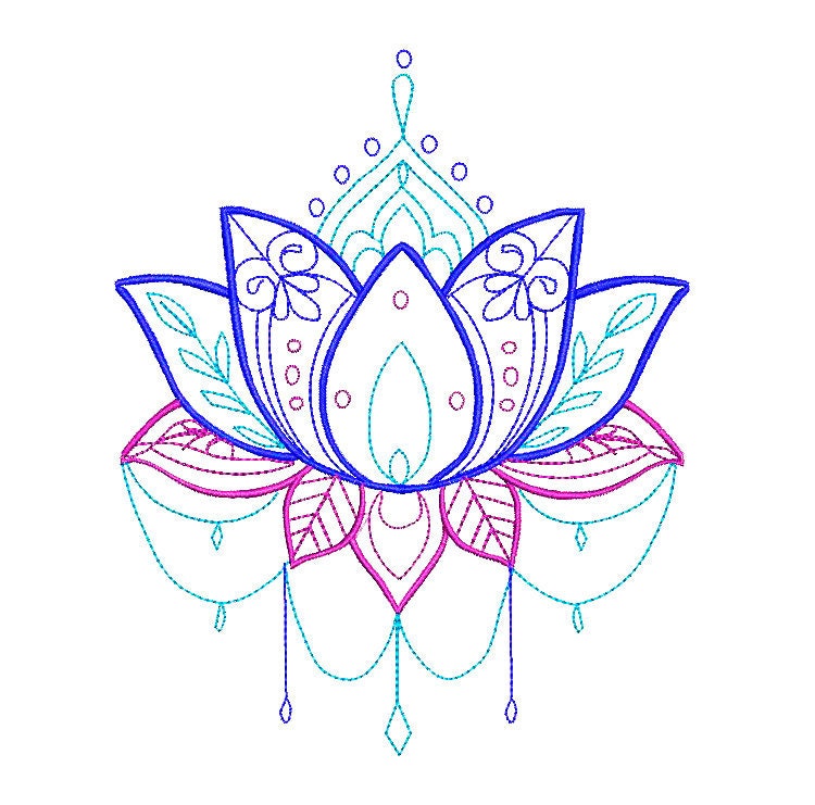 Lotus Flower Machine Embroidery Design. Lotus Embroidery | Etsy