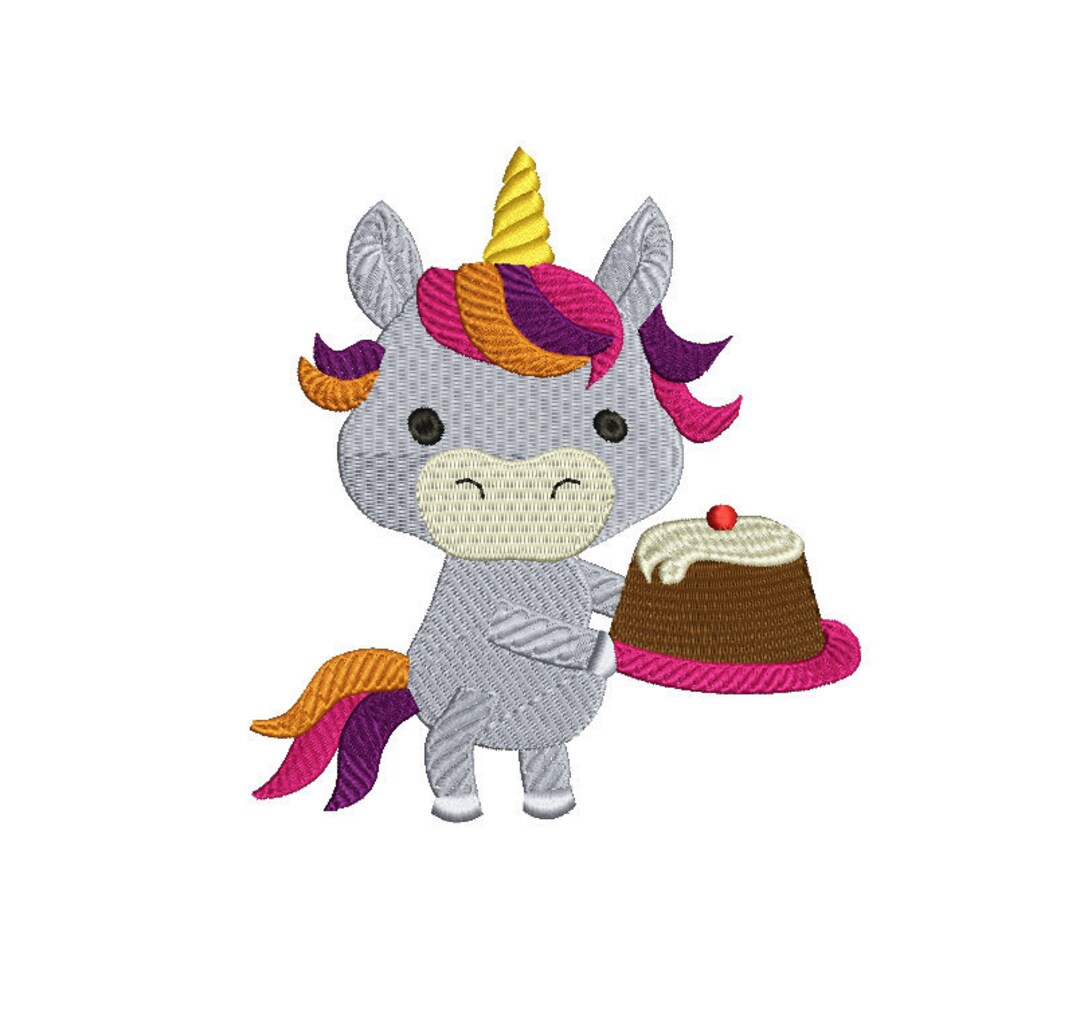 Birthday Unicorn With a Cake Machine Embroidery Design, Rainbow Unicorn ...