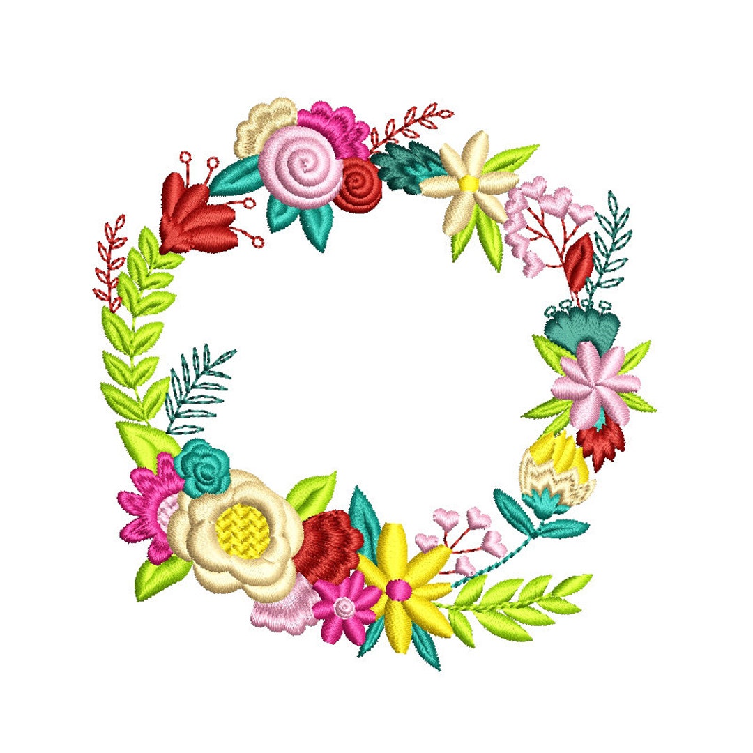 Flowers Wreath Machine Embroidery Design 3 Sizes - Etsy