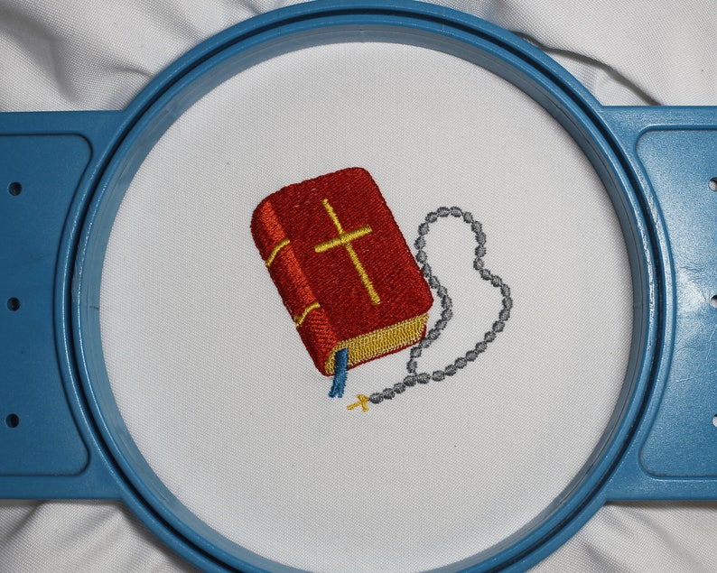 Bible with rosary machine embrodiery design. Christian | Etsy