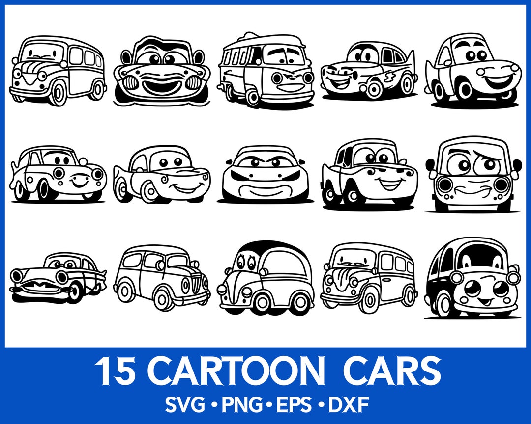 CAR SVG BUNDLE, 15 Cute Baby Cartoon Cars, Smiling Car Design, Kids ...