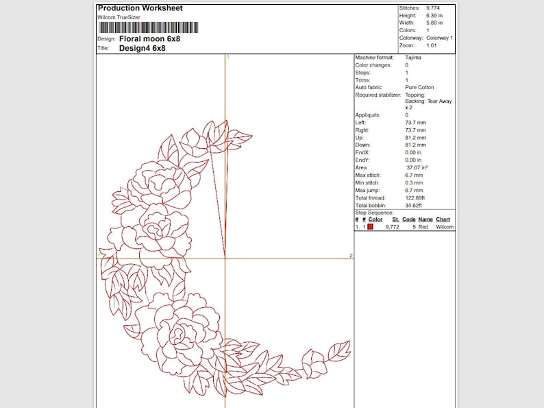 Floral Moon Redwork Machine Embroidery Design 3 Sizes - Etsy