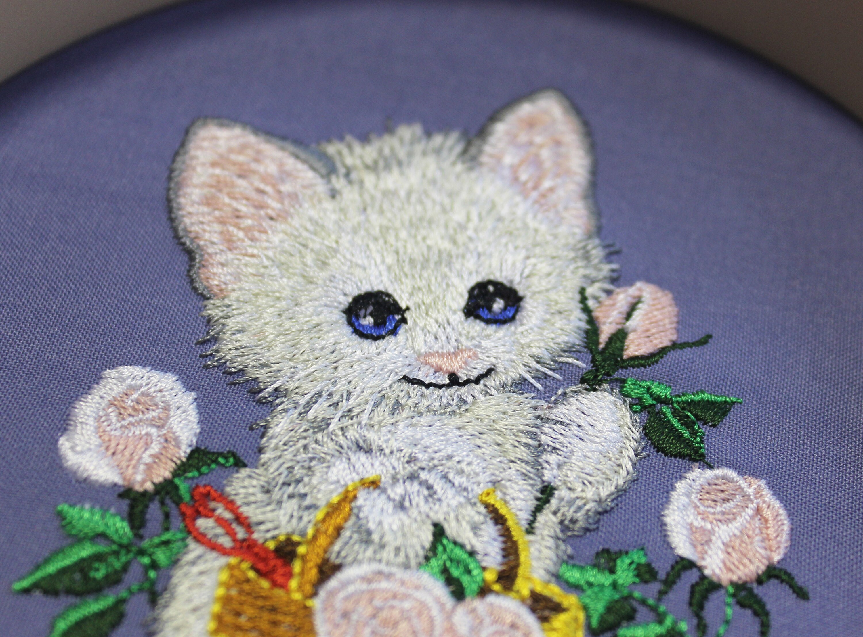 Kitty With Flowers Machine Embroidery Design Pes Dst Exp. | Etsy