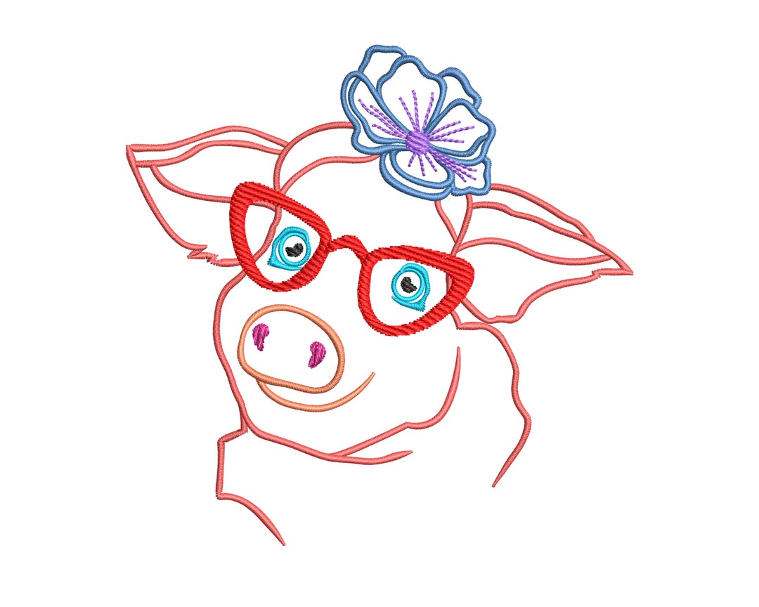 Pig Machine Embroidery Design 3 Sizes, Cute Pig Applique Pattern. Farm ...