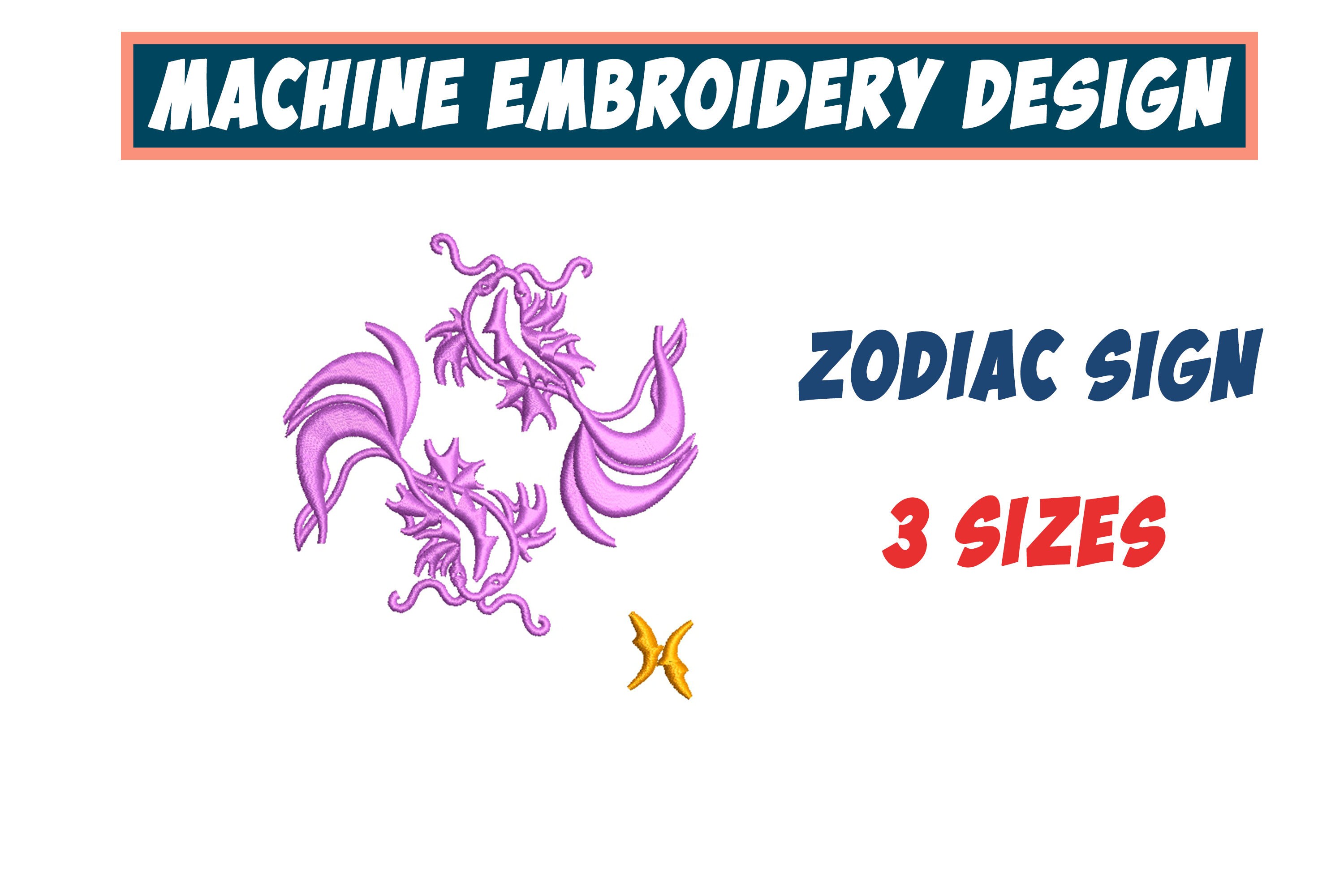Pisces Zodiac Sign Machine Embroidery Design 3 Sizes - Etsy
