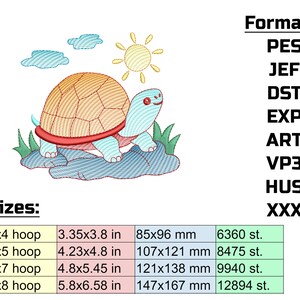 Turtle Machine Embroidery. Cute Baby Animal Embroidery 4x4 Design. Pe ...
