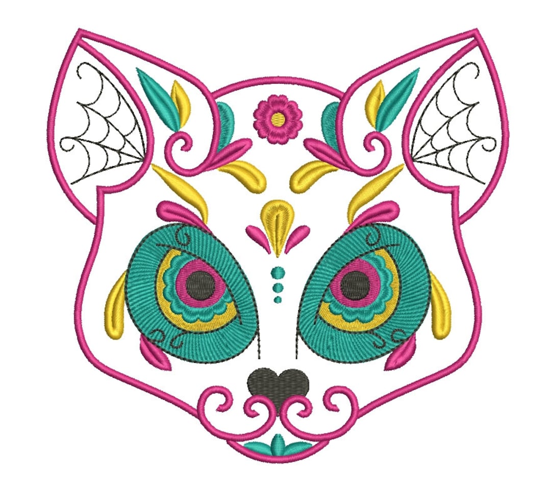 Calavera Cat Face - Cinco De Mayo/halloween Embroidery Design, Pes, Dst ...
