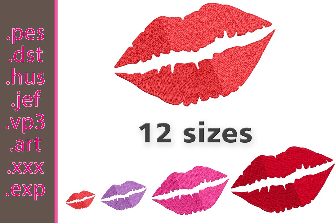 Lips Machine Embroidery Design, Kiss Embroidery, Lips Embroidery File ...