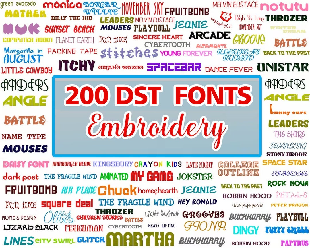 SALE: 200 Embroidery Fonts in DST Format. Instant Download. Machine ...