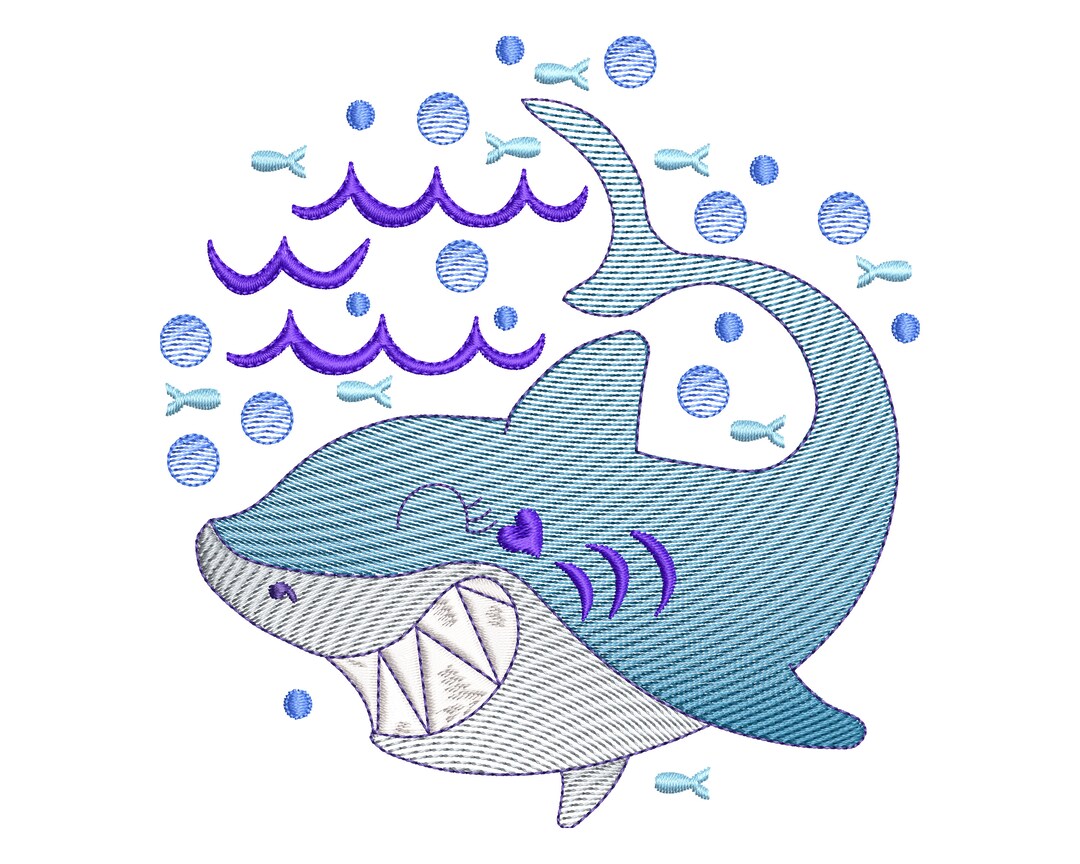 Shark Machine Embroidery. Cute Baby Animal Embroidery 4x4 Design. Pe ...