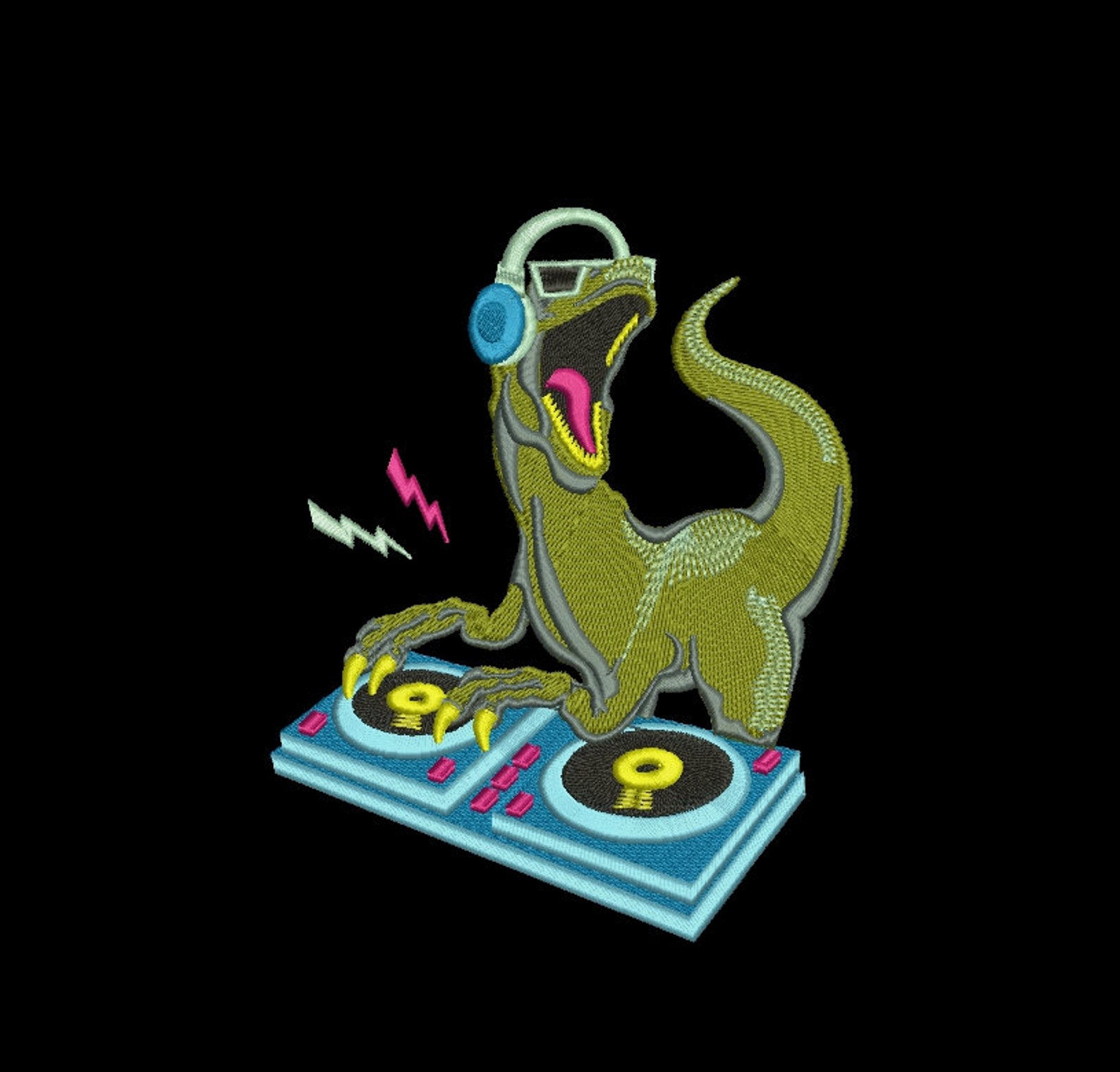 Dinosaur Dj Machine Embrodiery Design 3 Sizes Pes Dst Etsy