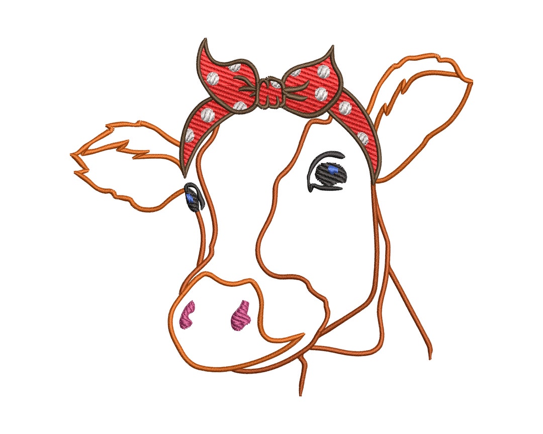 Cow Machine Embroidery Design 4 Sizes, Farm Animal With Bandana ...