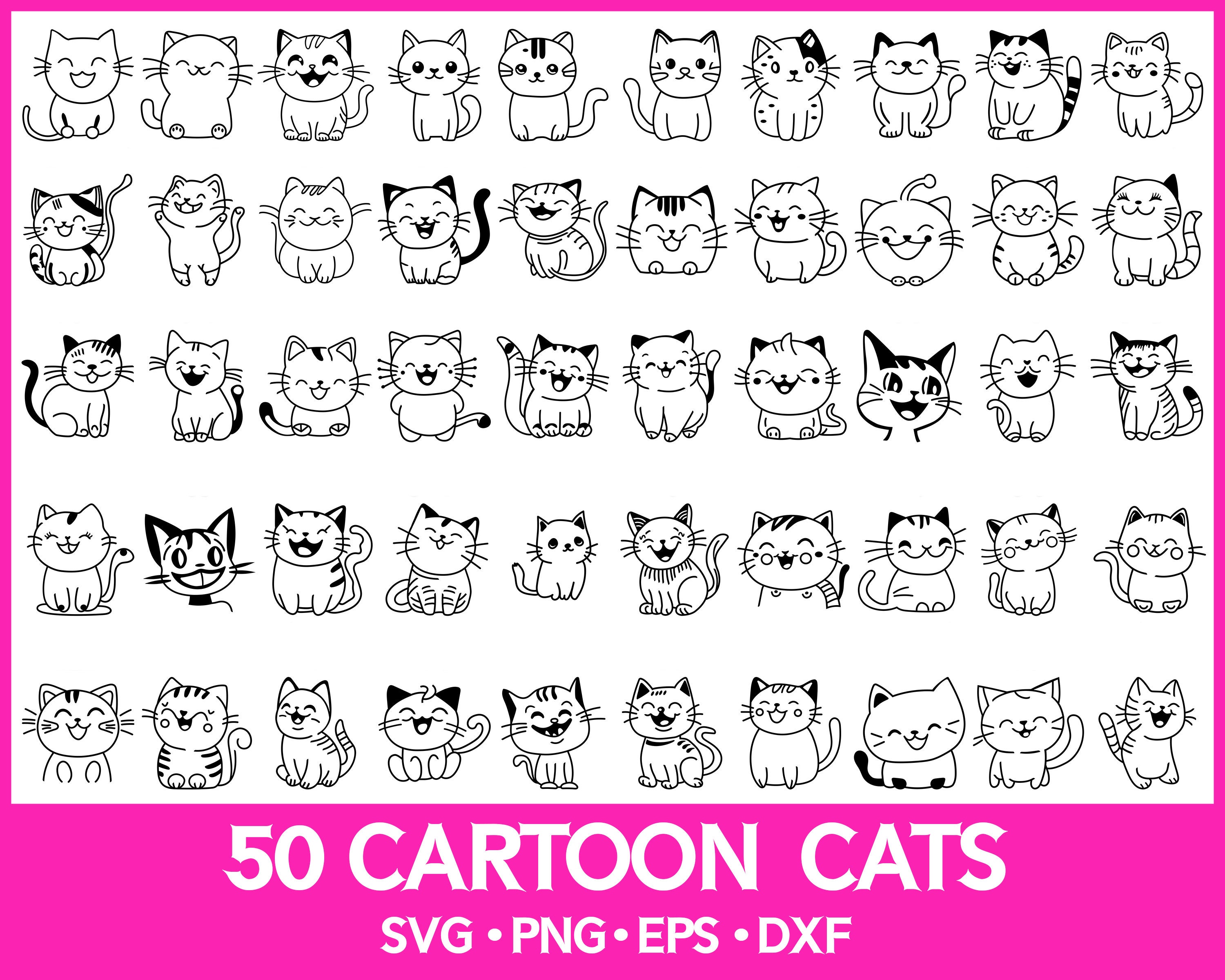 CAT SVG BUNDLE 50 Cute Baby Cats Smiling Cartoon Cat Design - Etsy