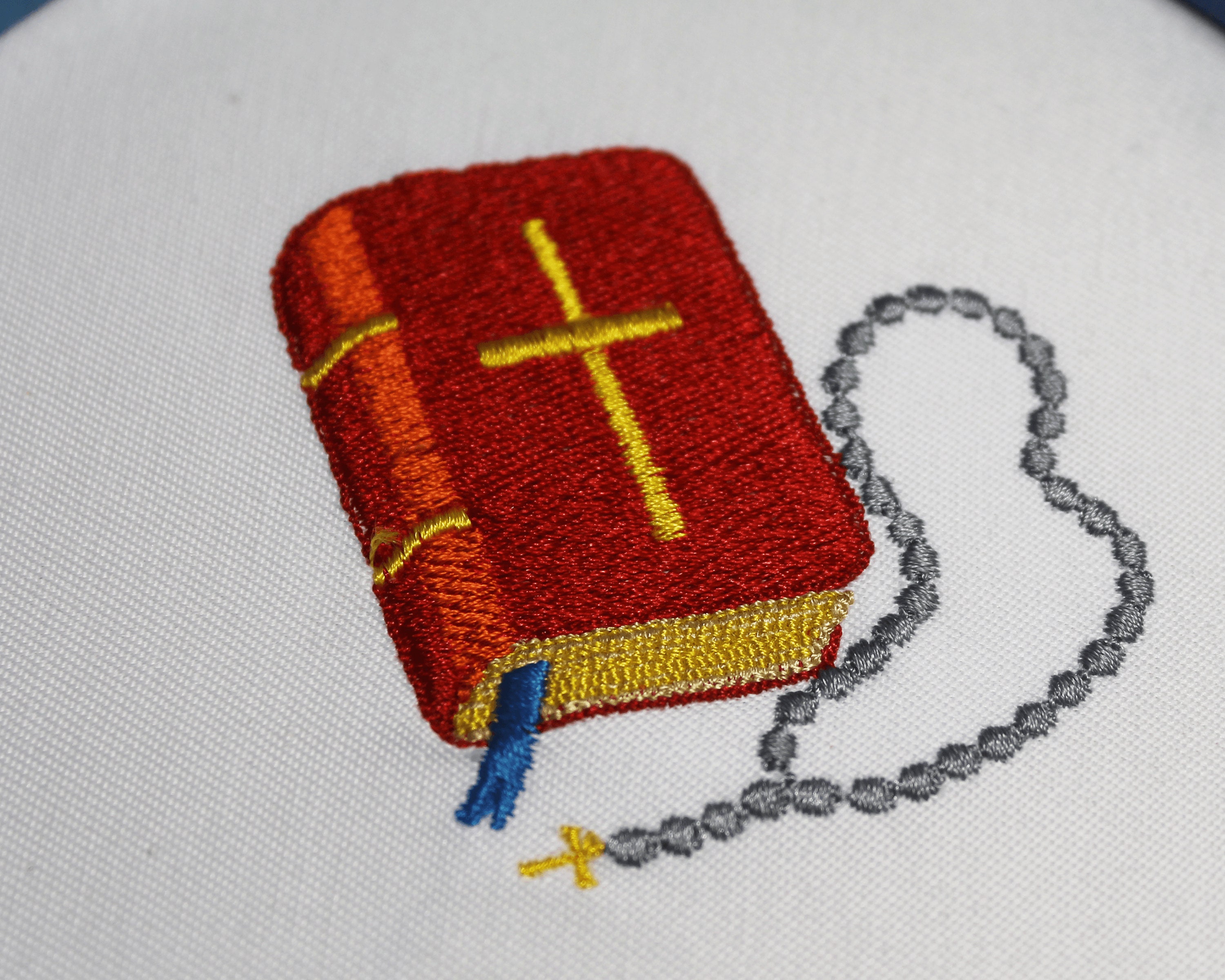 Bible with rosary machine embrodiery design. Christian | Etsy