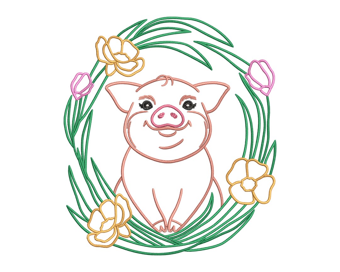 Baby Pig Machine Embroidery Design 4 Sizes, Floral Animal Pes ...