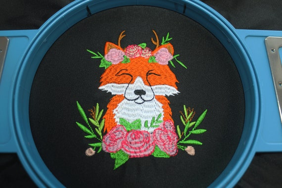 Cute Fox in flowers embroidery design 4 sizes pe dst vp3 | Etsy