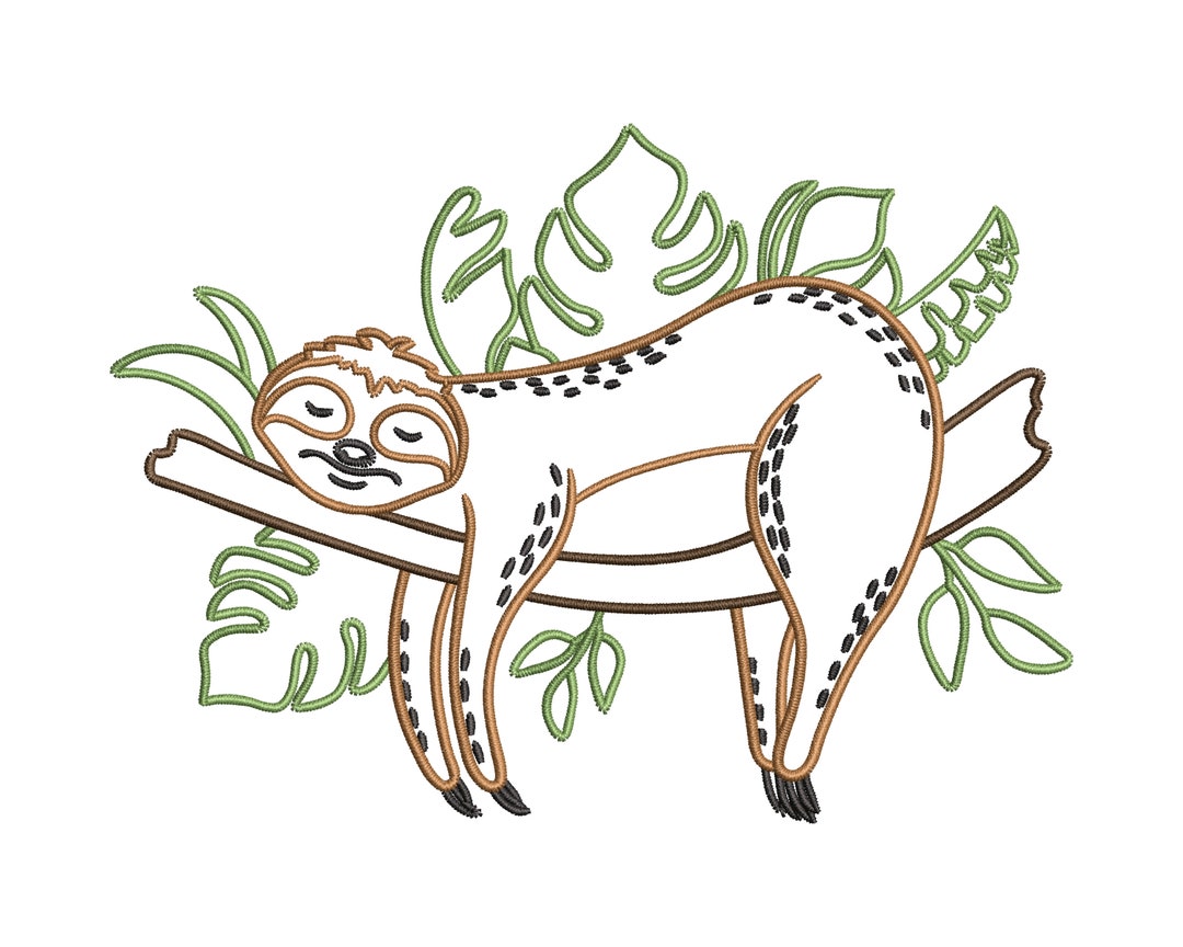 Sloth Machine Embroidery Design 4 Sizes, Funny Lazy Sloth on a Tree ...