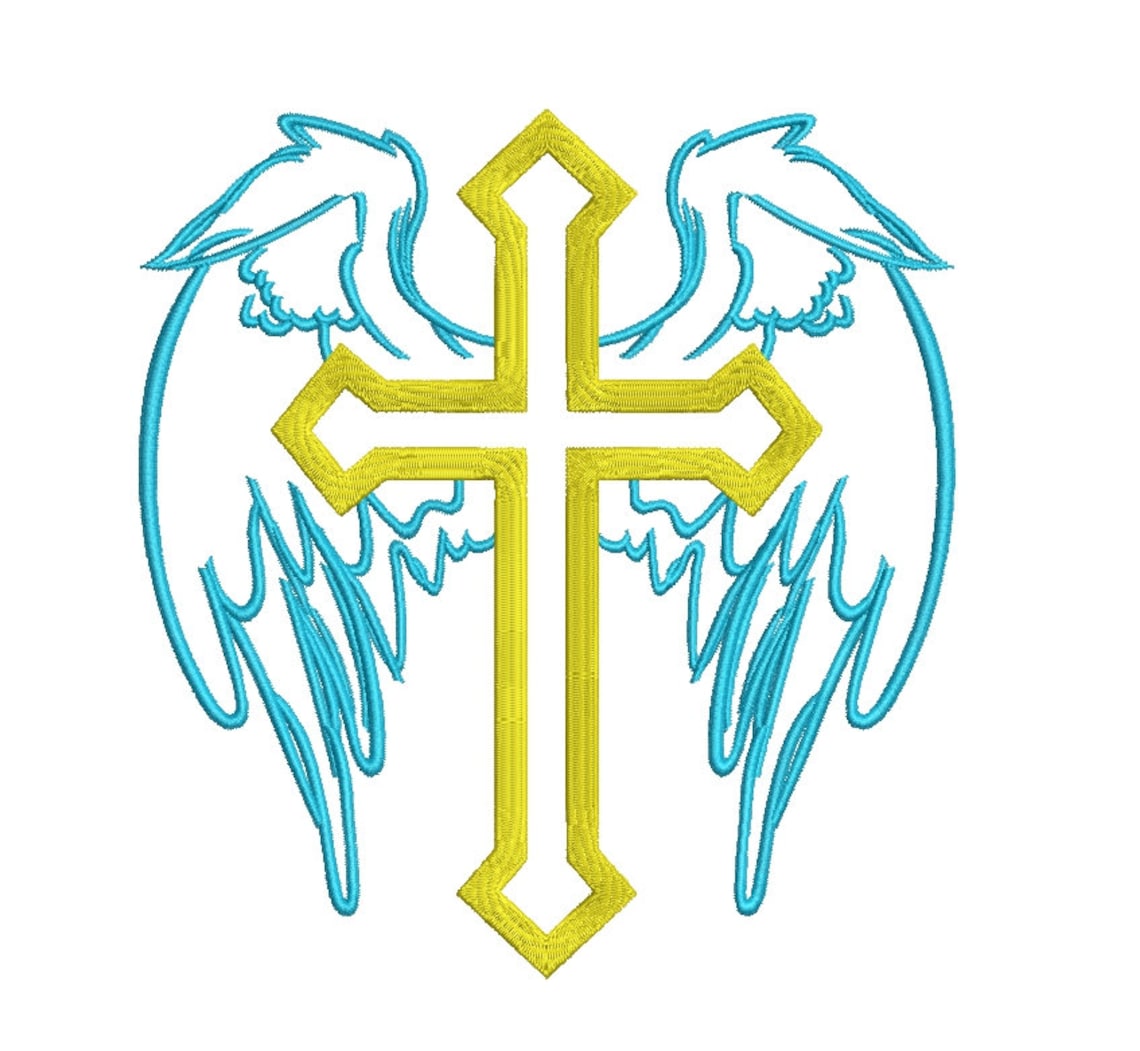 Christian Cross With Wings Machine Embroidery Design 3 - Etsy