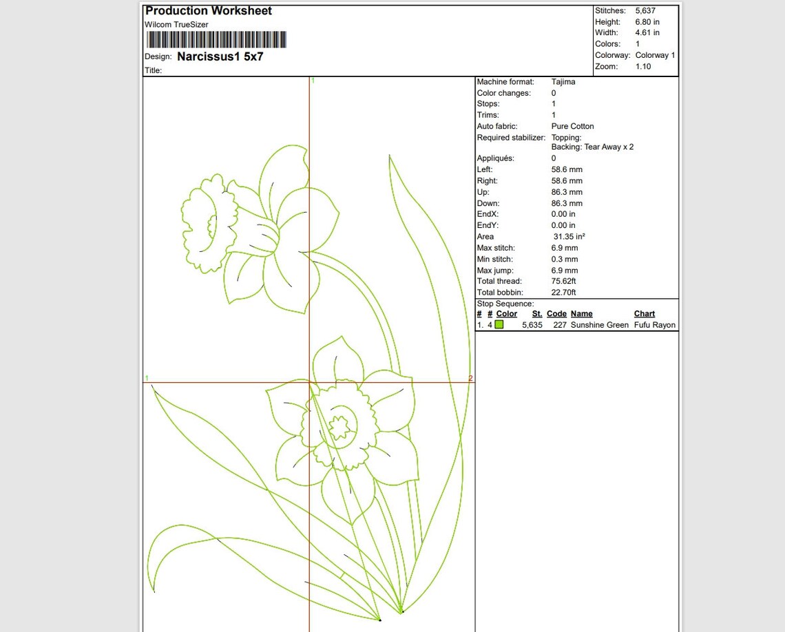 Narcissus Oneline Machine Embroidery Design 6 Sizes Floral | Etsy