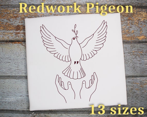 Christian Pigeon 13 sizes. Redwork Machine Embroidery design | Etsy