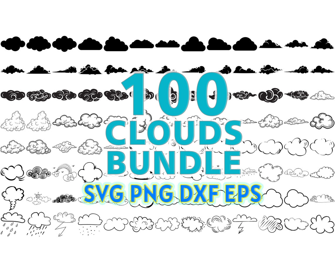 300 CLOUDS SVG Bundle, Sky Silhouette Set, Cut File Clipart Sublimation ...