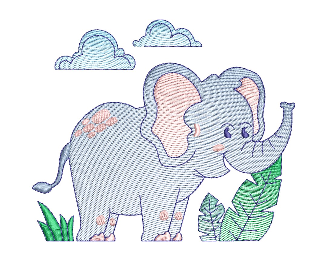 Elephant Machine Embroidery. Cute Baby Animal Embroidery 4x4 Design. Pe ...