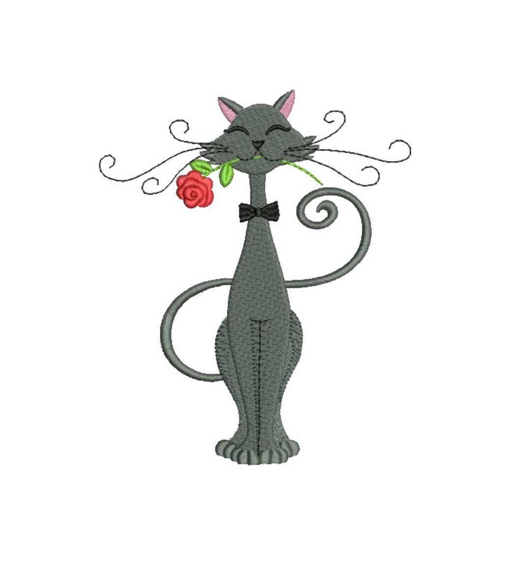 Cat With a Rose - Machine Embroidery Design, 3 Sizes, Dst, Pes, Hus ...