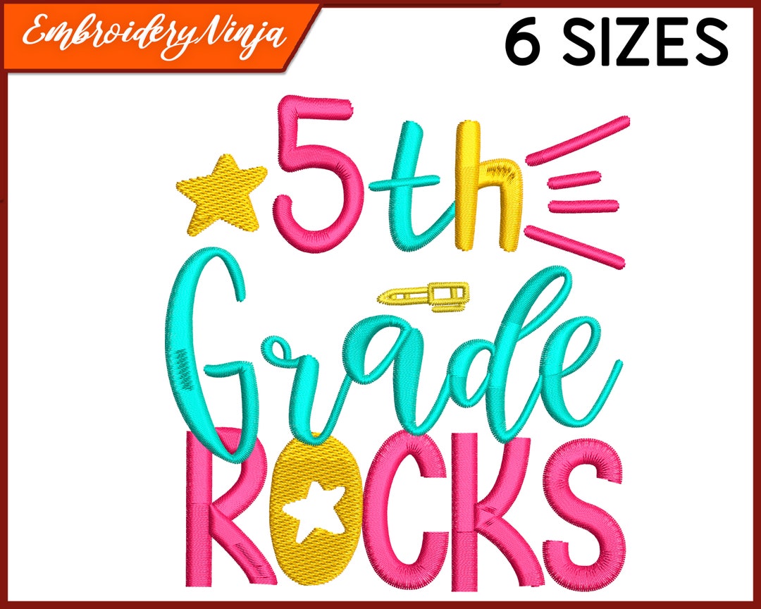 5th Grade Rocks School Embroidery Design 6 Sizes Back to - Etsy